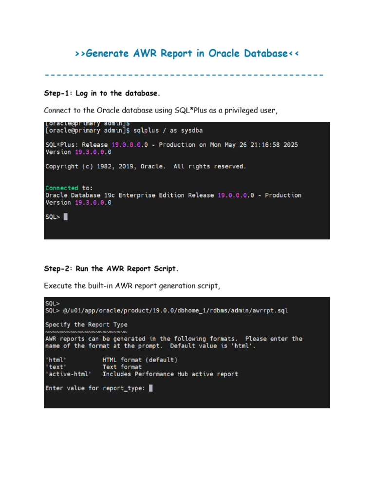 Generate an AWR Report in Oracle Database | PDF
