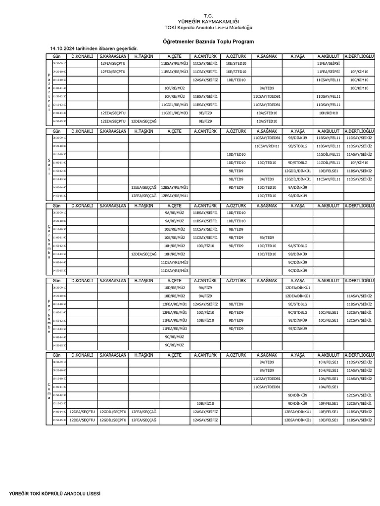 Öğretmen Toplu Program 14.10.2024 | PDF