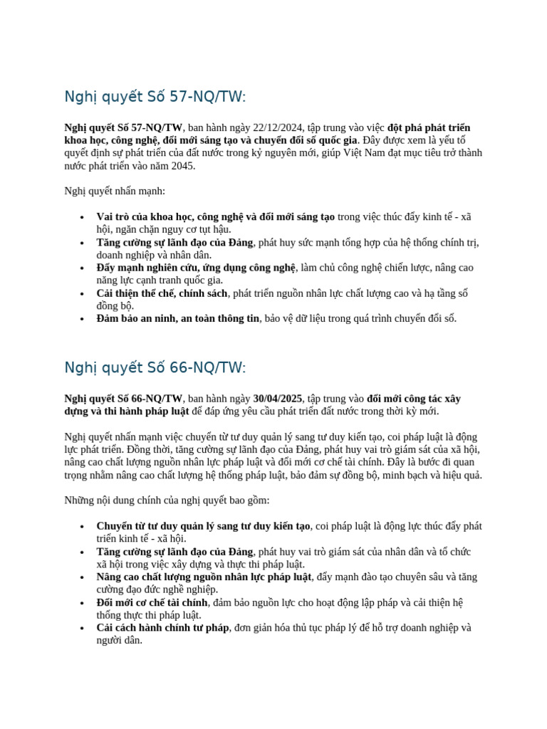 Tóm tắt NQ 57,59,66,68 | PDF