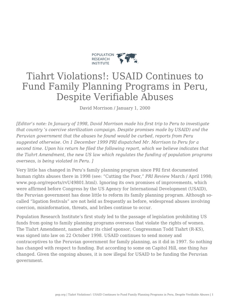 Tiahrt Violations! - USAID Continues To Fund Family Planning Programs ...