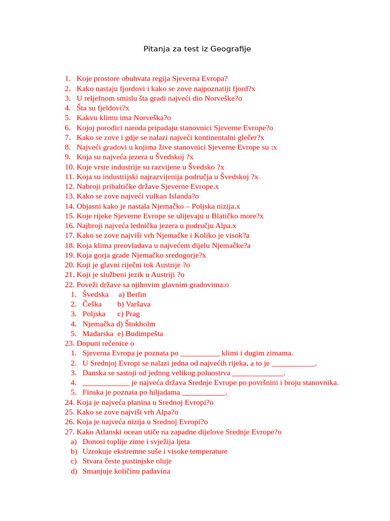 Pitanja Za Test Iz Geografije II Poooo | PDF