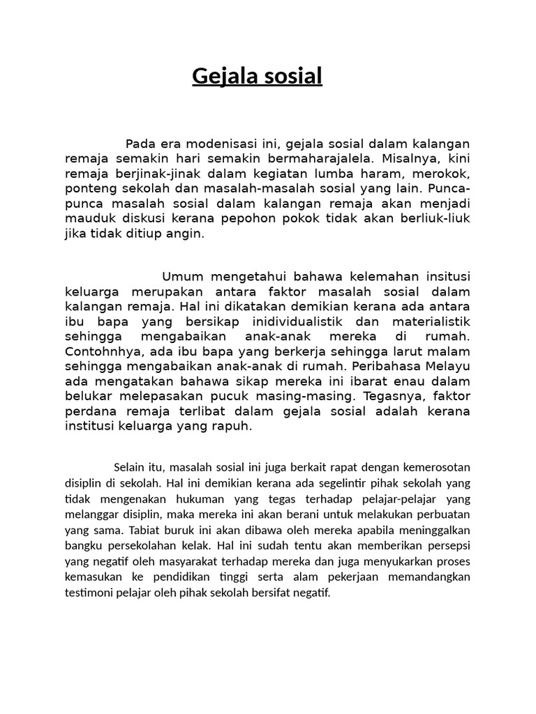 Punca Gejala Sosial Remaja Modern | PDF