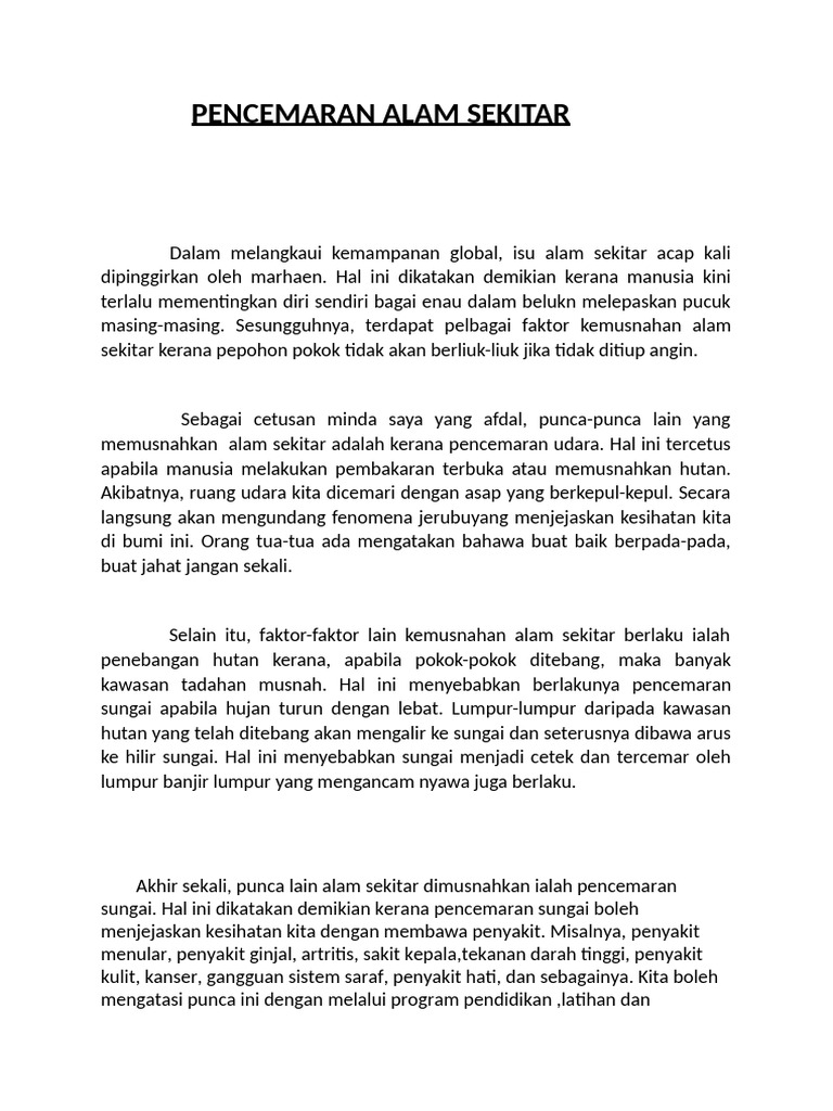Karangan PT3 Pencemaran Alam Sekitar | PDF