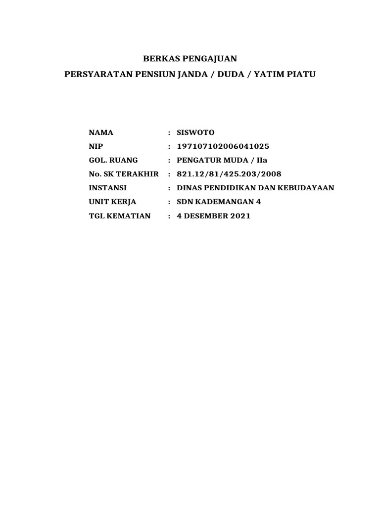BERKAS PENGAJUAN PENSIUNAN | PDF