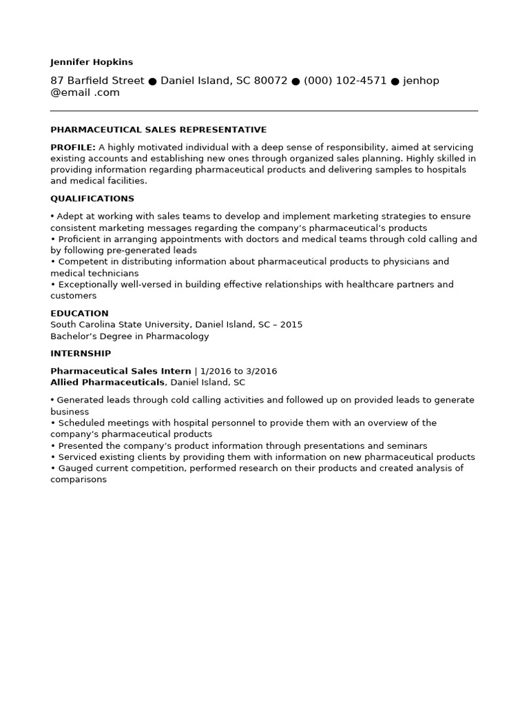 Entry Level Pharmaceutical Sales Resume | PDF