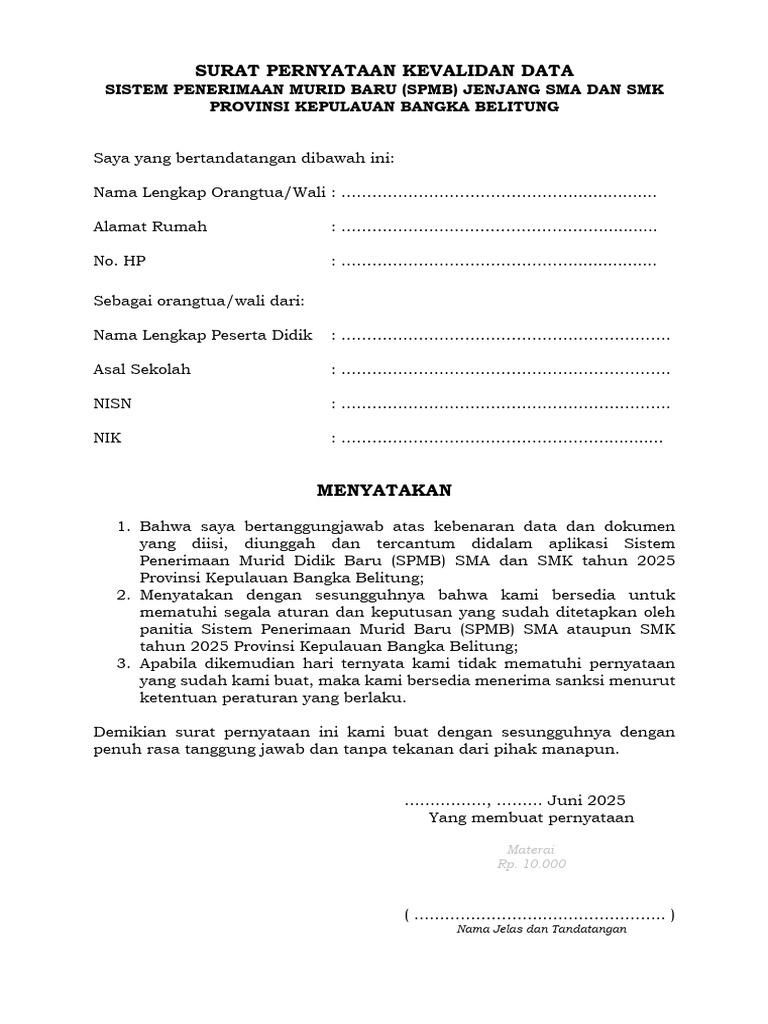 Temp SP Kebenaran Data | PDF