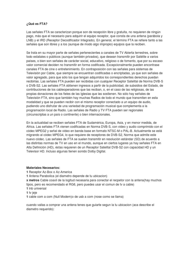 Qué Es FTA | PDF | Televisión via satélite | Tecnología de cine y video