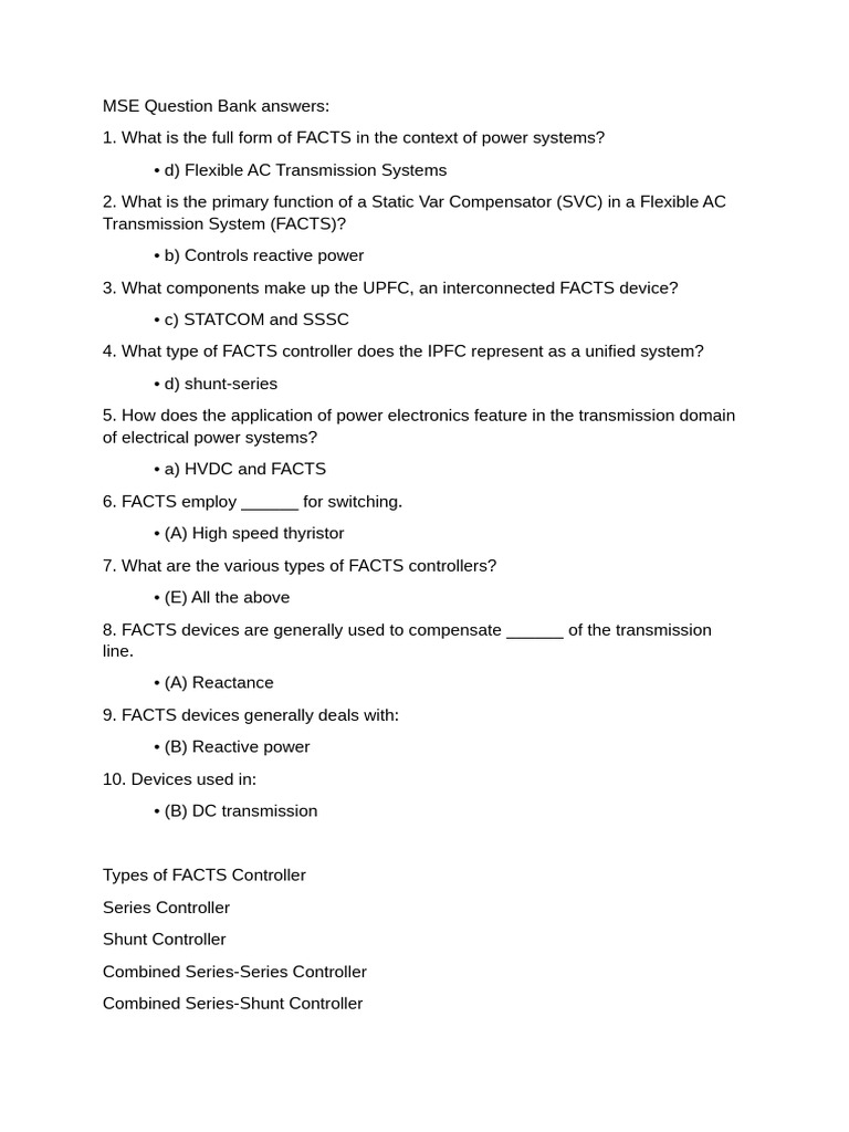 MSE Question Bank Answers | PDF | Power (Physics) | Electromagnetism
