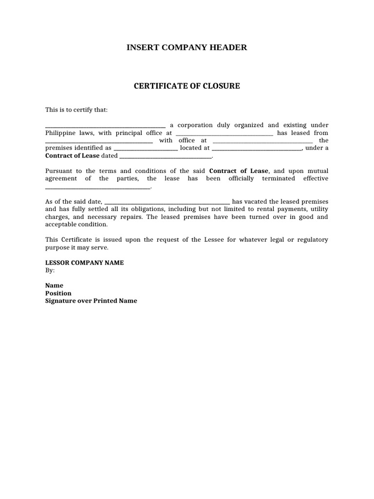 Certificate of Closure | PDF