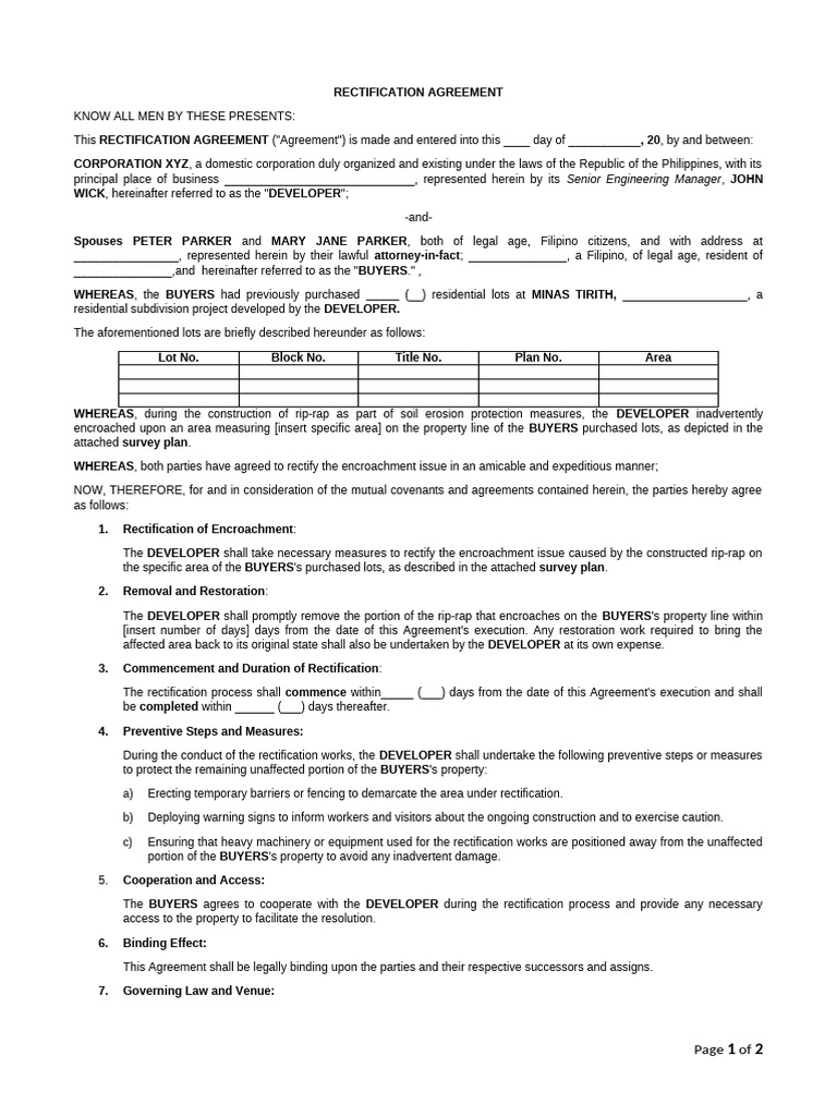 RECTIFICATION AGREEMENT (Sample) | PDF | Private Law | Justice