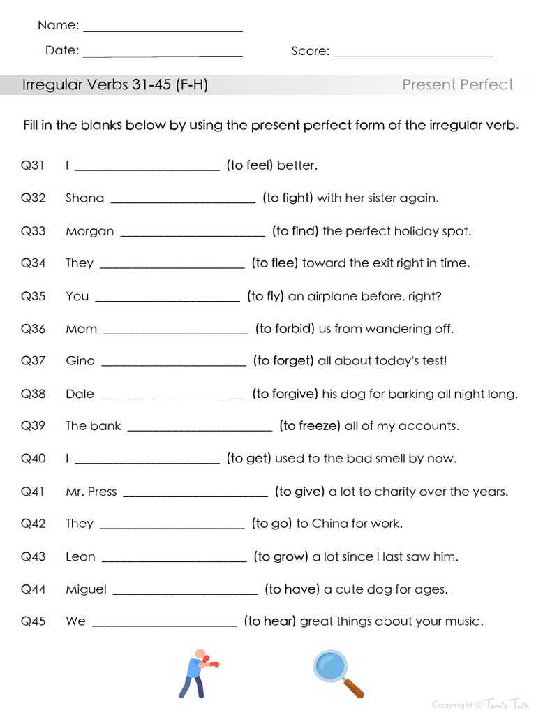 Present Perfect Fill-in-the-Blanks - Irregular Verbs | PDF | Linguistics | Grammar