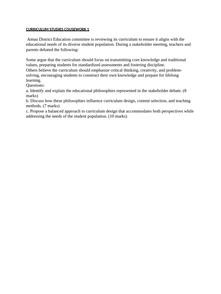 Curriculum Studies Course Workone | PDF