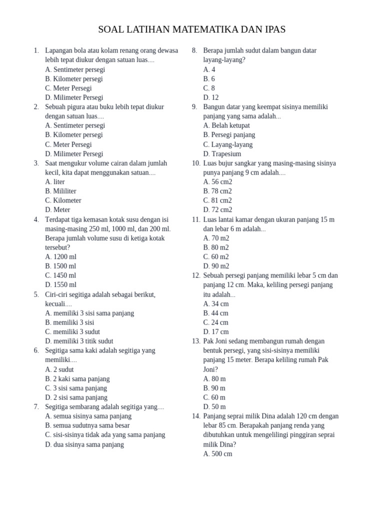 Soal Latihan MTK & IPAS | PDF