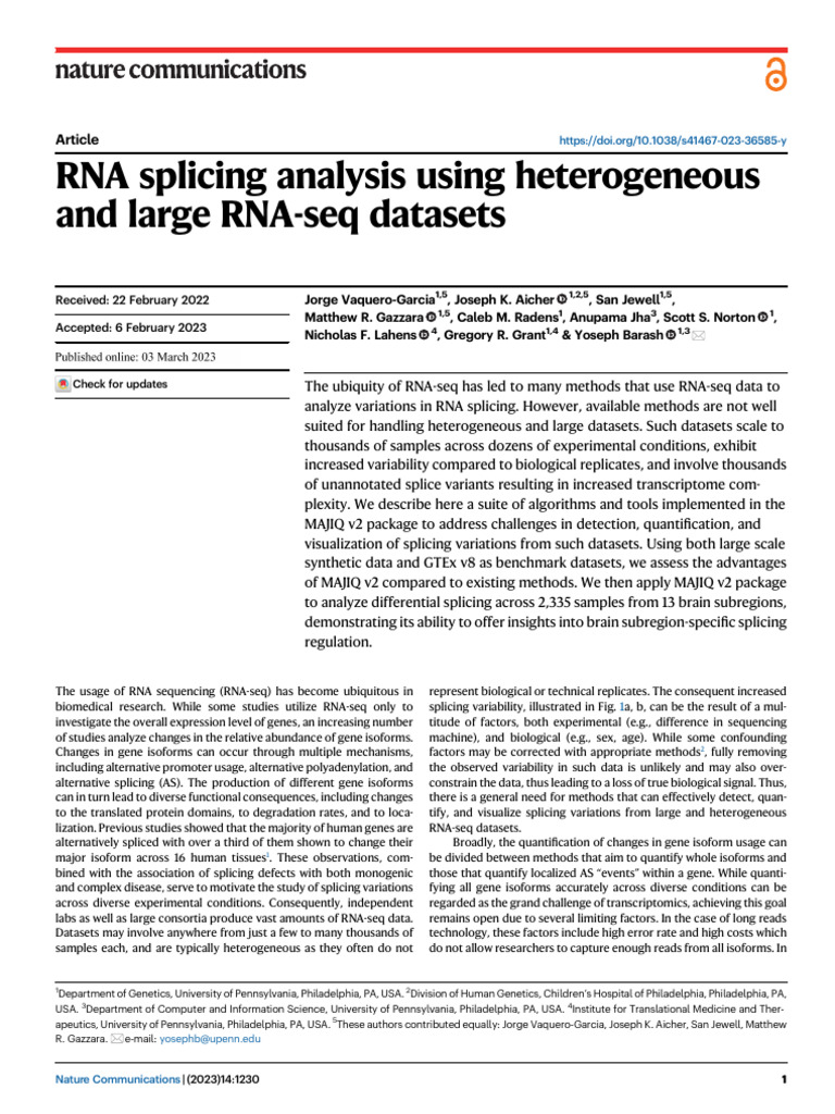 RNA Splicing Analysis Using Heterogeneous and Large RNA-seq Datasets | PDF | Alternative ...