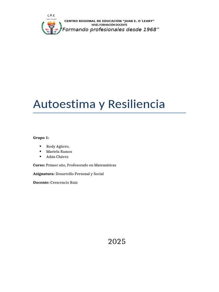 Autoestima y Resiliencia en Educación | PDF | Las emociones ...