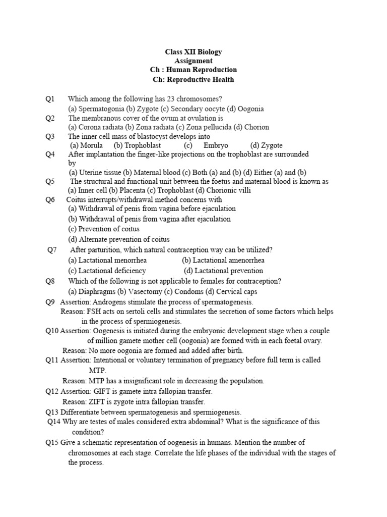 Human Reproduction & Health Assignment | PDF | Reproduction ...