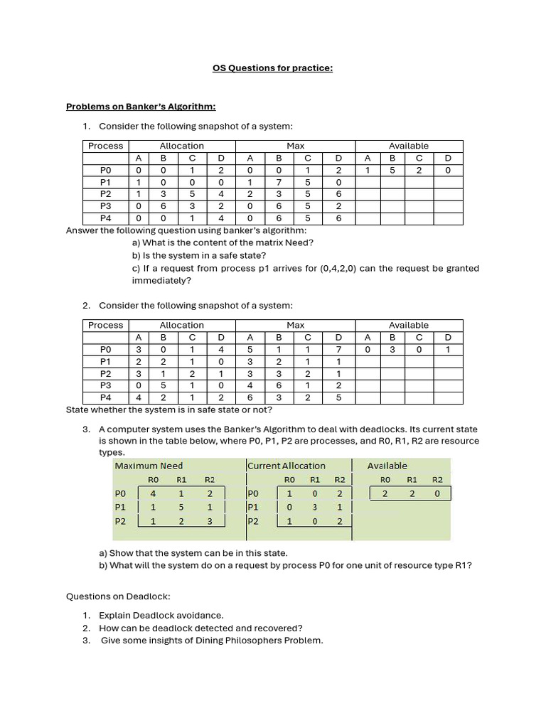 Banker’s Algorithm and Memory Management Problems | PDF | Algorithms ...