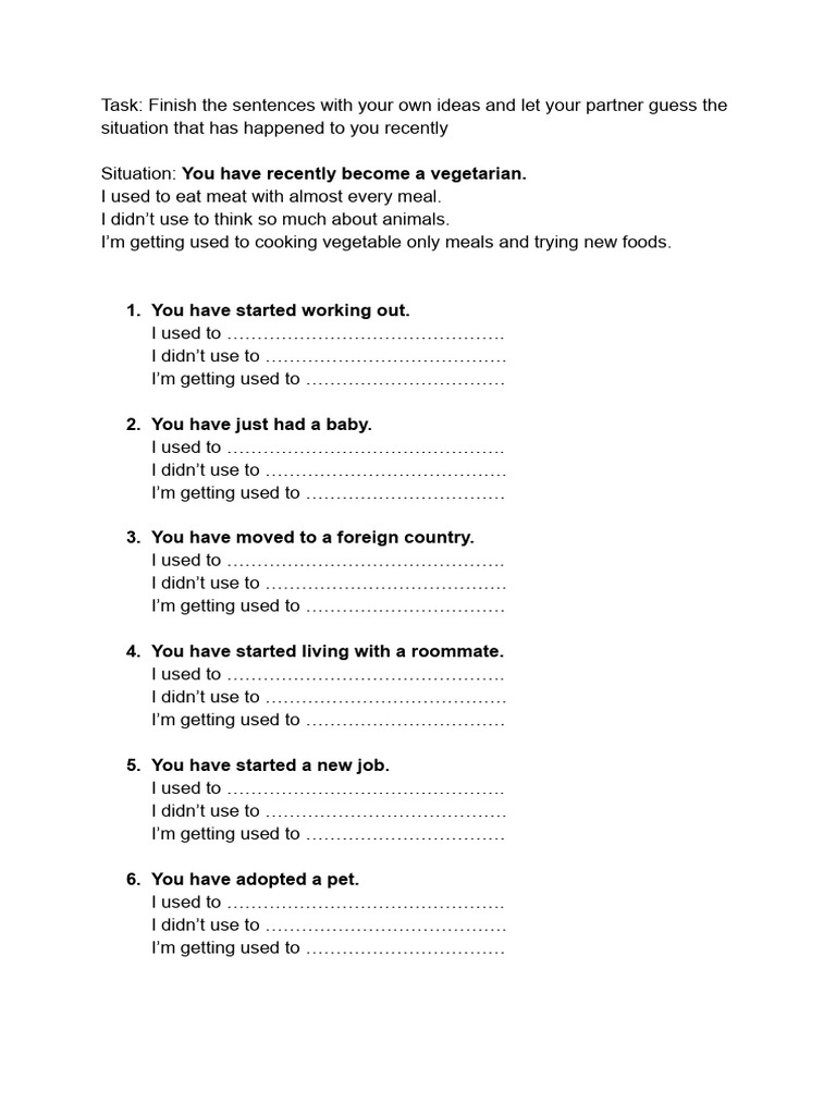 Used To Be Used To Get Used To SPEAKING ACTIVITY STUDENT B | PDF