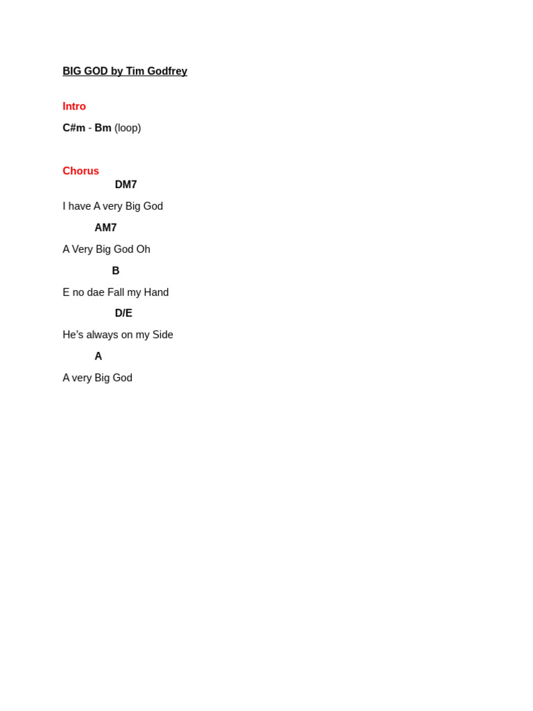 Big God Lyrics by Tim Godfrey | PDF