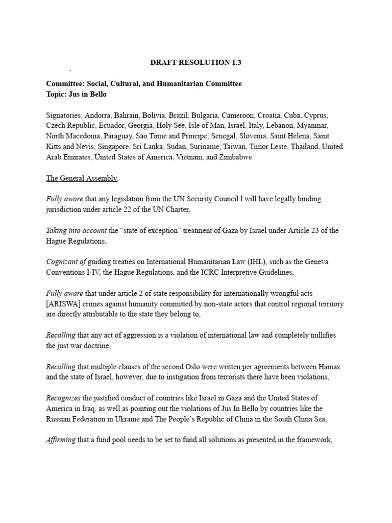 LUMUN Draft Resolution 1.3 | PDF | International Humanitarian Law ...