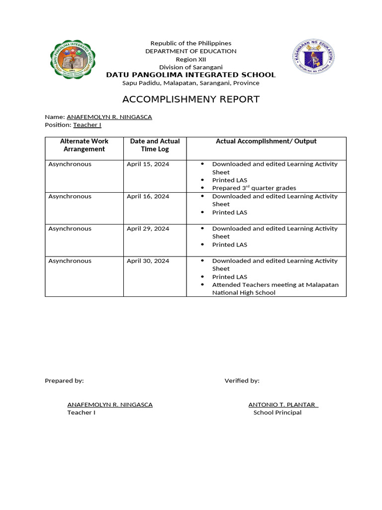 Accomplishment Report | PDF