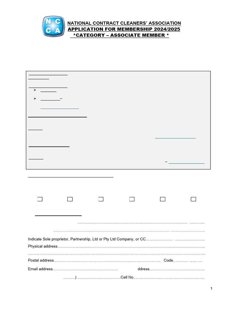 Ncca Membership Application Associate Supplier Member 2024 2025 | PDF ...