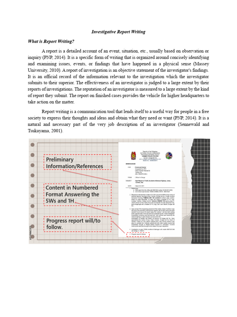 Chapter 1 Investigative Writing Report | PDF | Information | Crime Scene