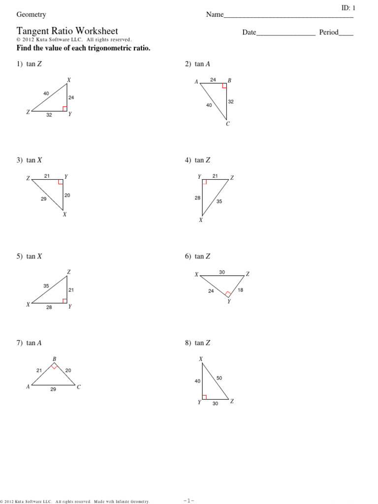 Tangent Ratio Worksheet | PDF | Trigonometric Functions | Elementary ...