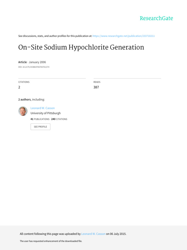 On-Site Sodium Hypochlorite Generation | PDF | Rectifier | Anode