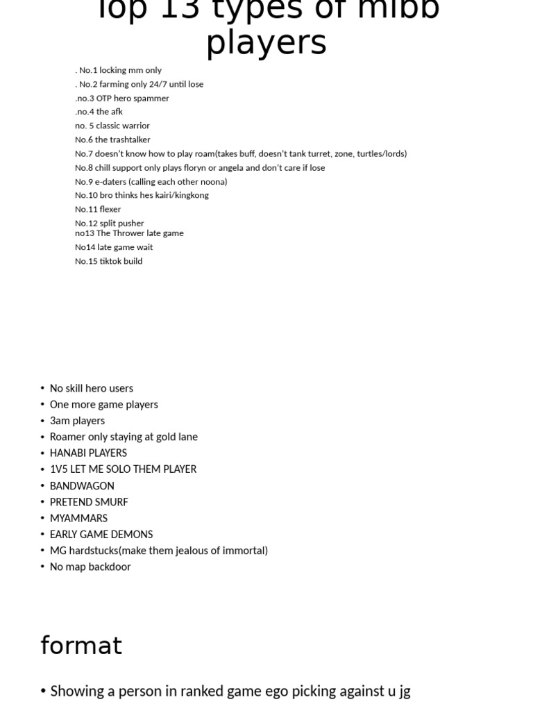 Top 13 Types of MLBB Players | PDF