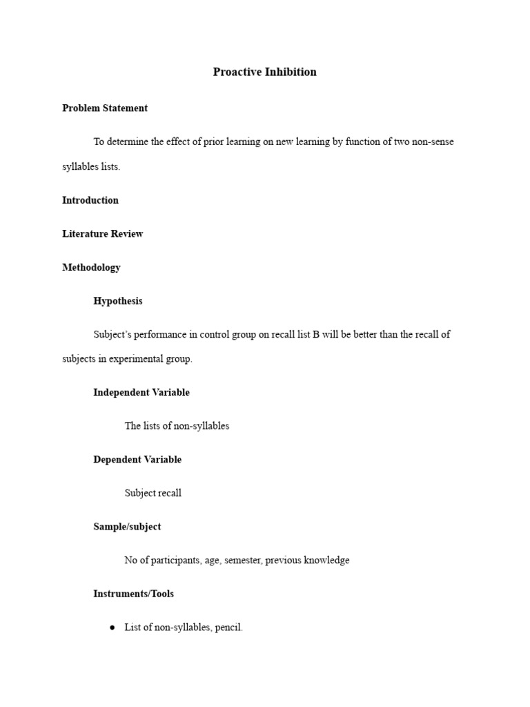Proactive Inhibition Template | PDF | Science | Evaluation Methods