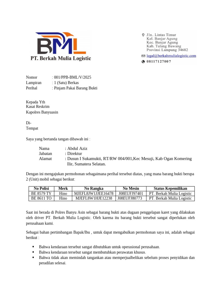 Surat Pinjam Pakai | PDF