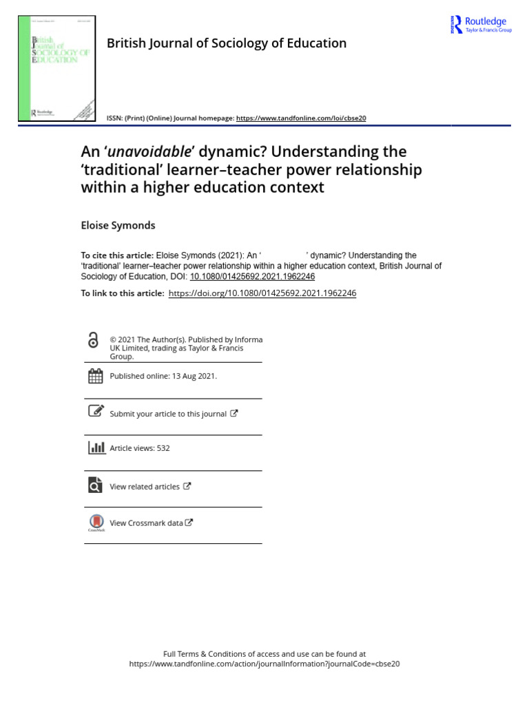 An Unavoidable Dynamic Understanding The Traditional Learner Teacher Power Relationship Within A ...