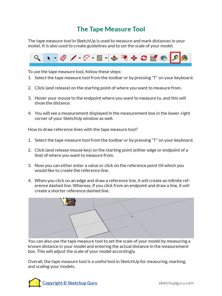 Using the Tape Measure Tool in SketchUp | PDF