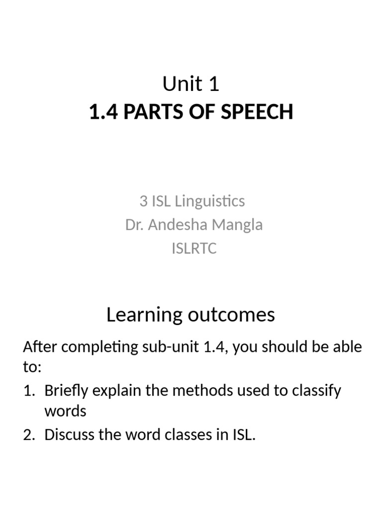 T3 Unit 1.4 Parts of Speech | PDF | Part Of Speech | Verb