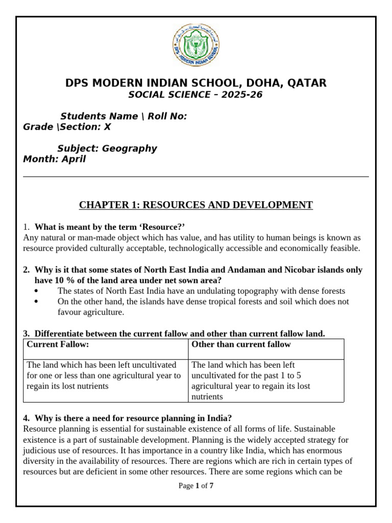 CH 1 Resources and Development Class 10 Notes | PDF | Soil ...