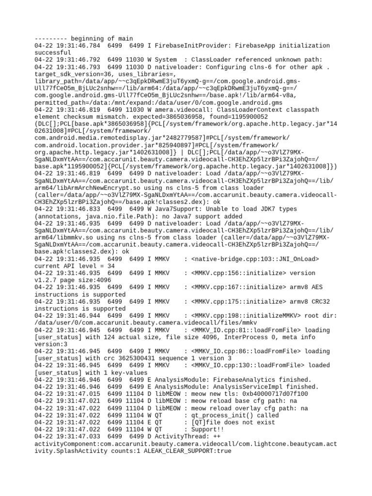 Com - Accarunit.beauty - Camera.videocall Logcat | PDF | Java (Programming Language) | Computing