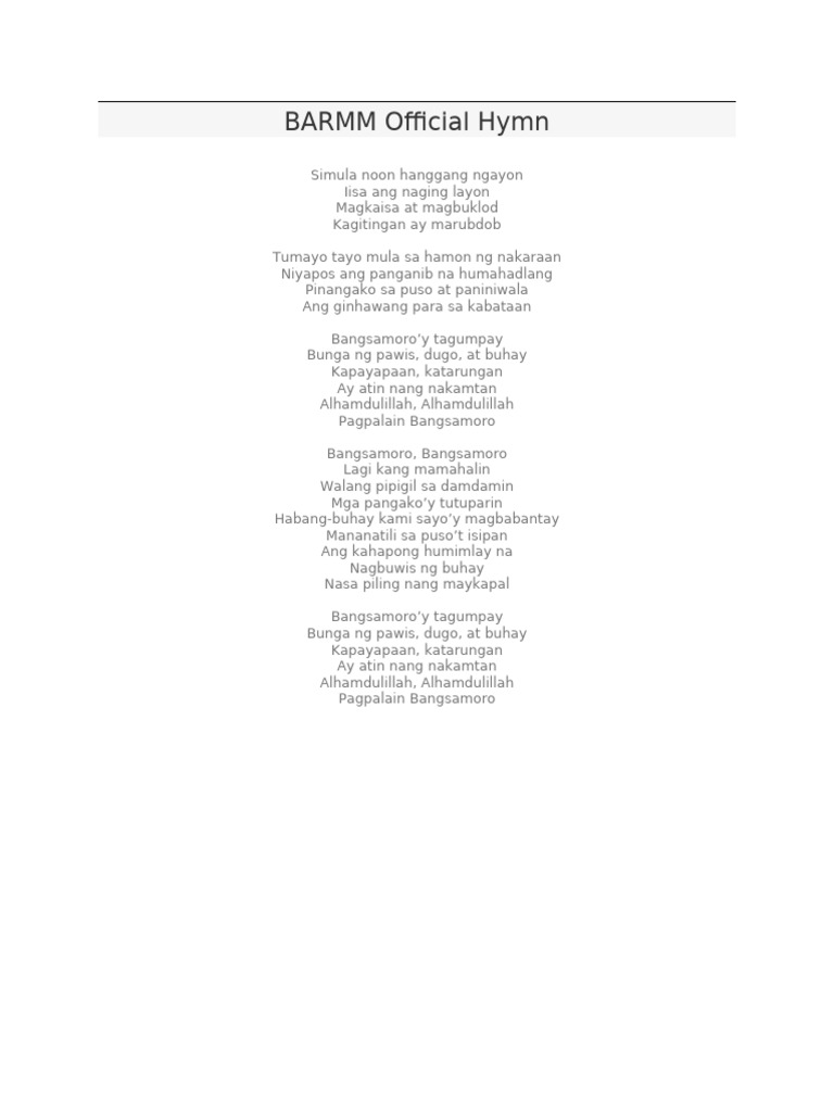 BARMM Official Hymn | PDF