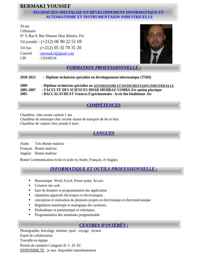 CV Youssef Berhaki - Informaticien | PDF