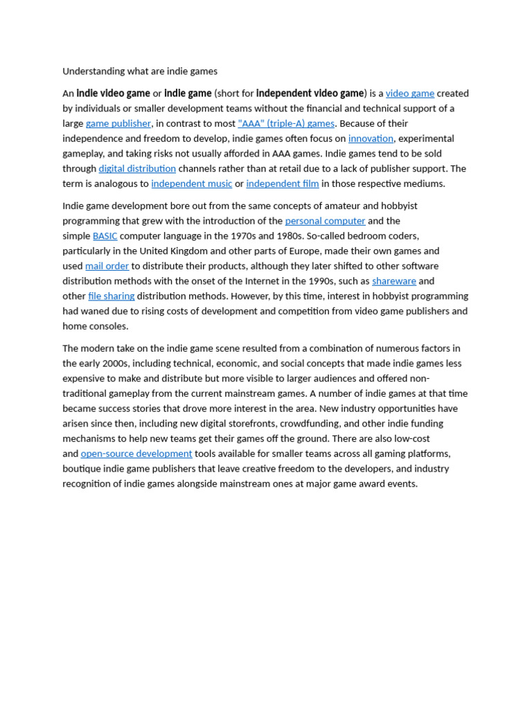 Understanding What Are Indie Games | PDF