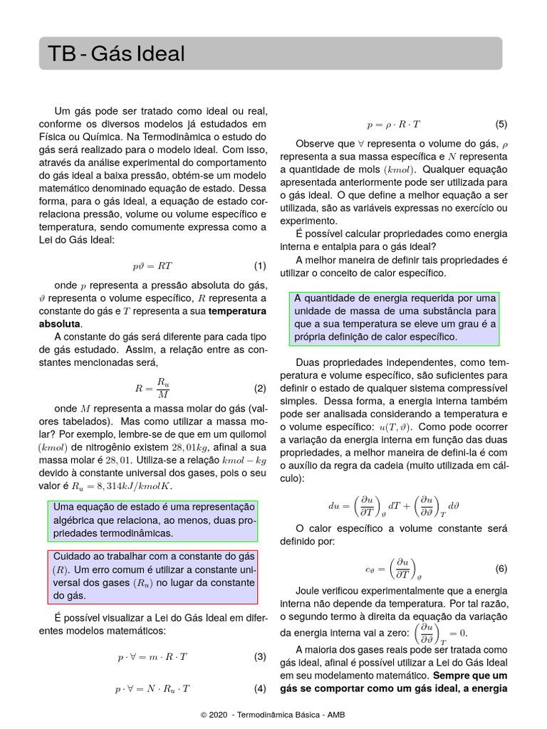 Termodinâmica Básica - Gás Ideal | PDF | Gases | Temperatura