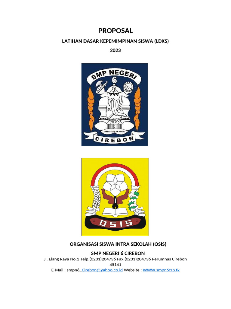 Proposal LDKS OSIS SMPN 6 Cirebon 2023 | PDF