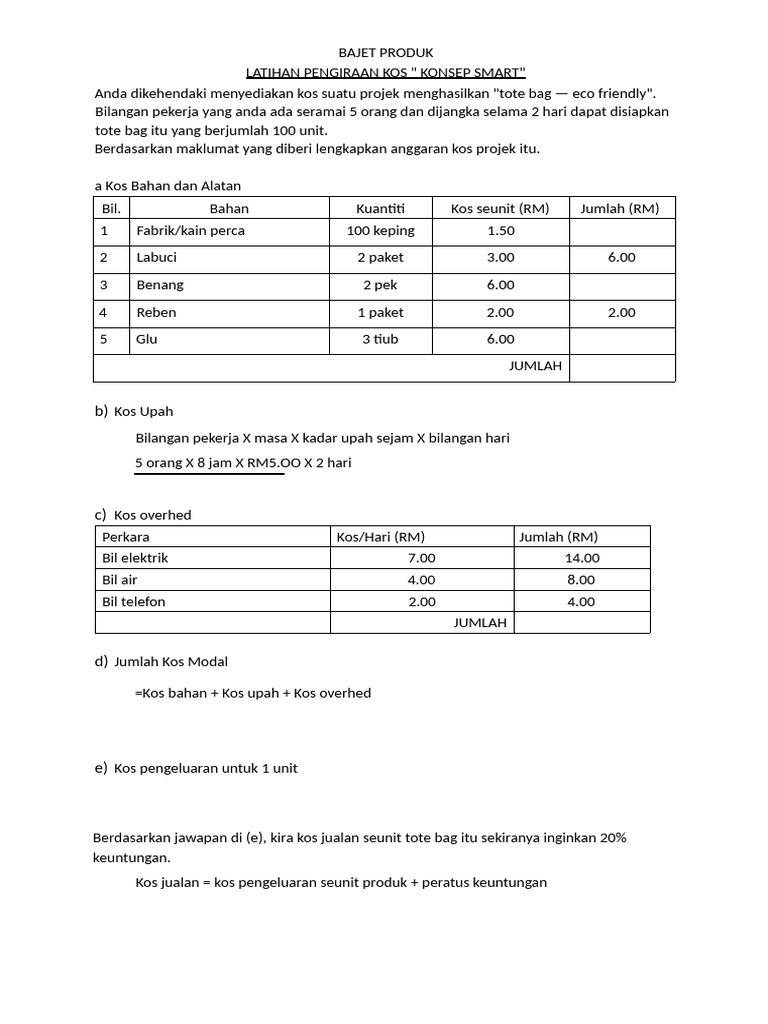 Pengiraan Kos | PDF
