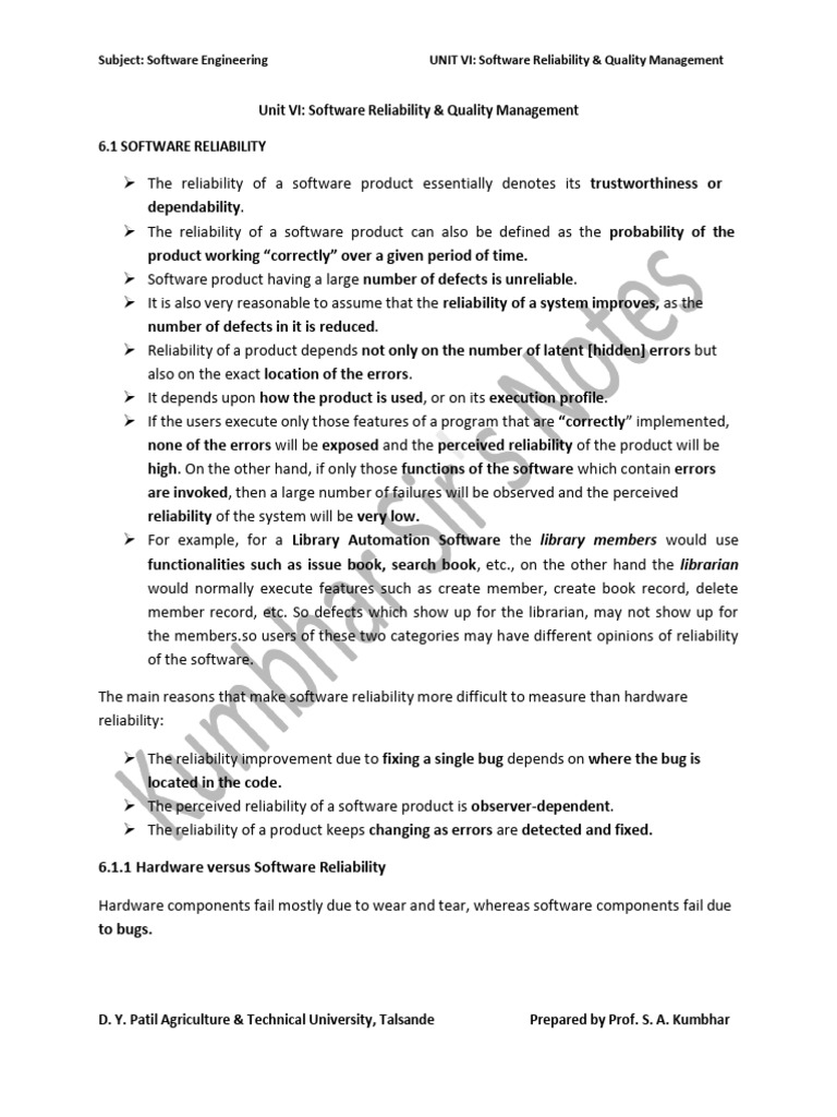 UNIT VI-Software Reliability & Quality Management-1 | PDF | Six Sigma ...