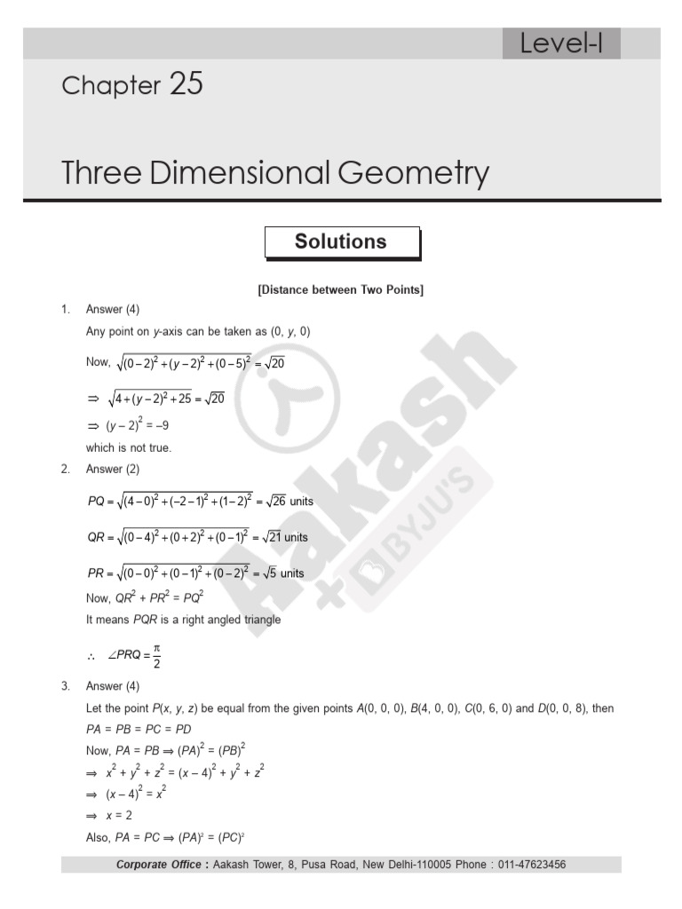 Three Dimensional Geometry Solutions | PDF | Line (Geometry ...