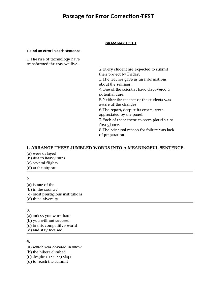 Grammar Error Correction Test Guide | PDF