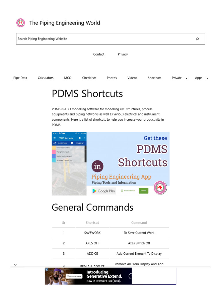 PDMS Shortcuts - The Piping Engineering World | PDF | Graphical User Interfaces | Mechanical ...