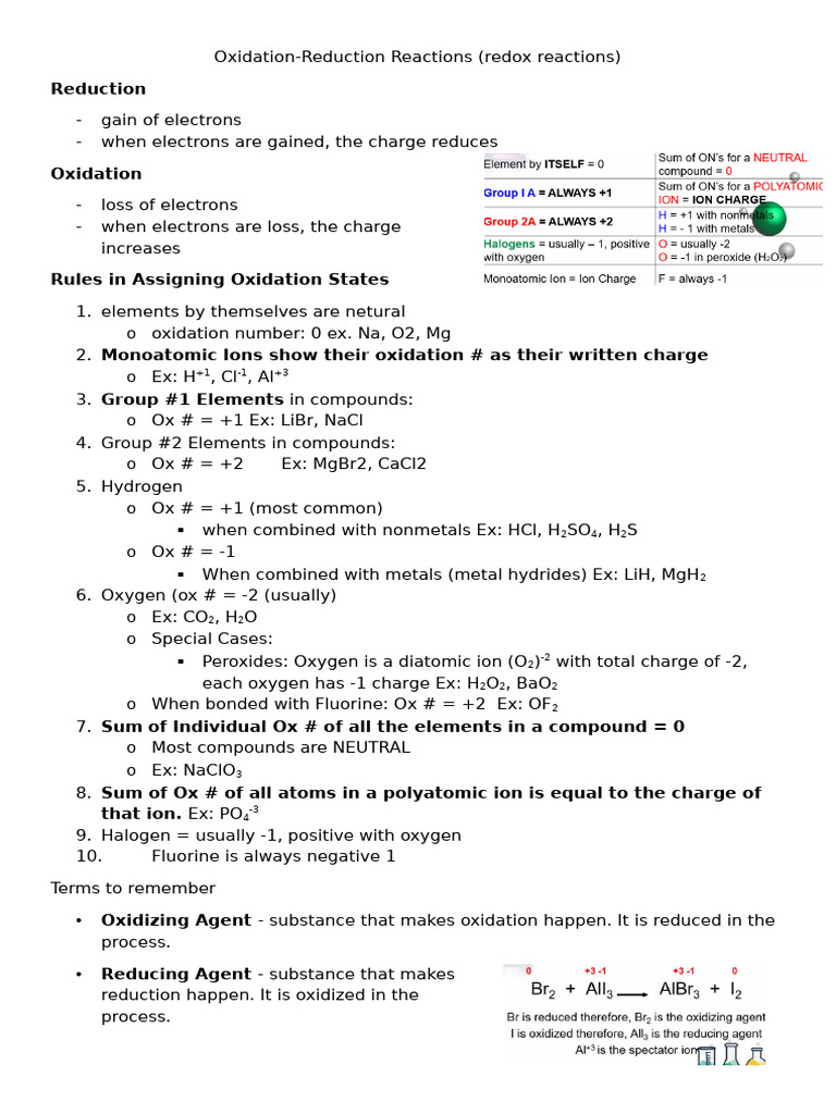 Redox Reaction Reviewer | PDF | Redox | Chemical Compounds