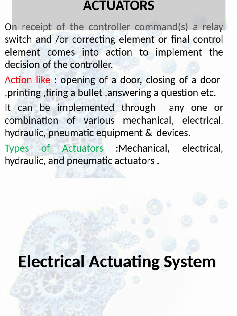 Types and Functions of Actuators | PDF | Electric Motor | Relay