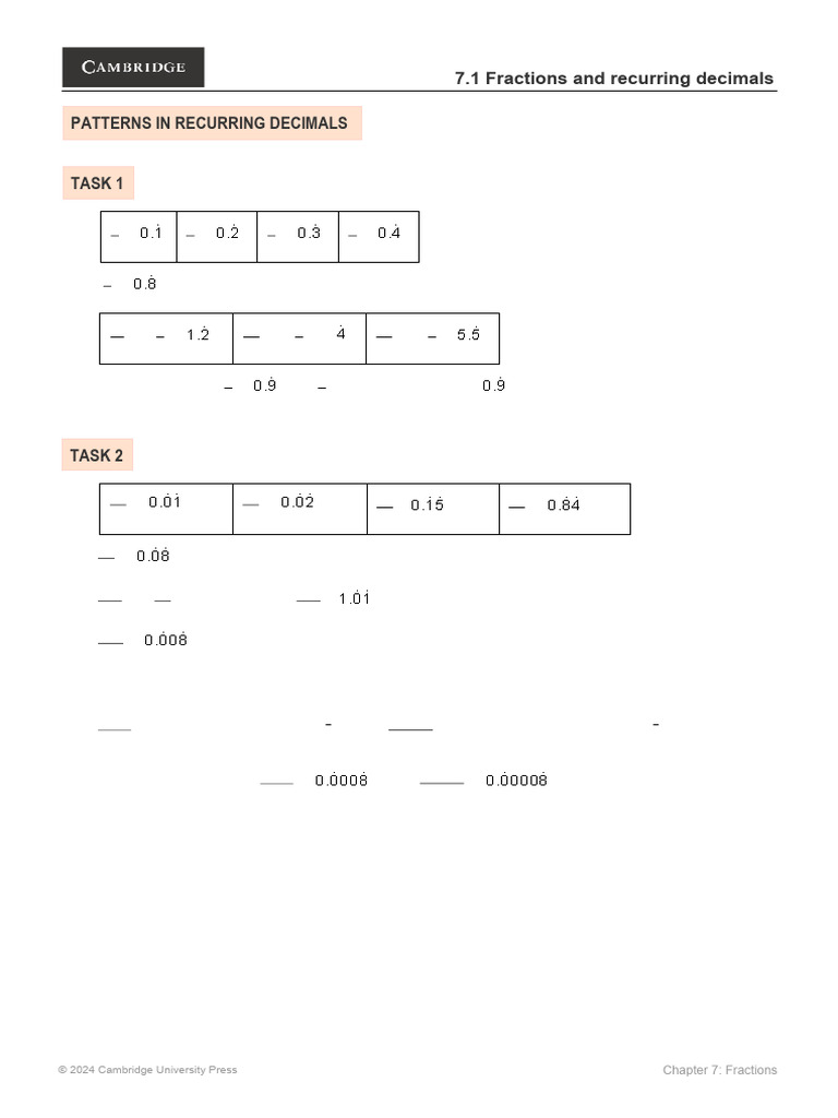 Unit 7.1 Patterns-in-recurring-decimals-SOLUTIONS | PDF